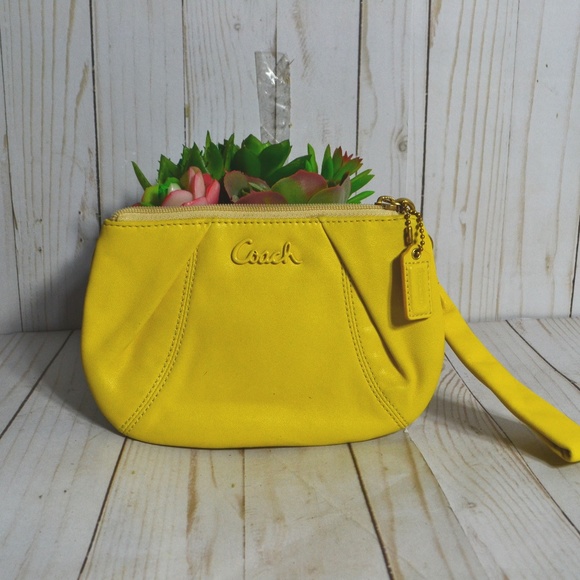 Coach | Bags | Coach Yellow Leather Wristlet | Poshmark